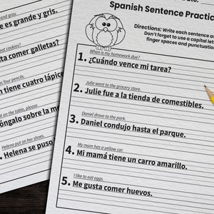 10 Spanish Sentence Practice Worksheets for Kids | Printable Spanish ...