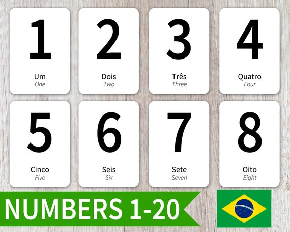 20 Portuguese & English Numbers Brazil Flashcard Printable | Etsy
