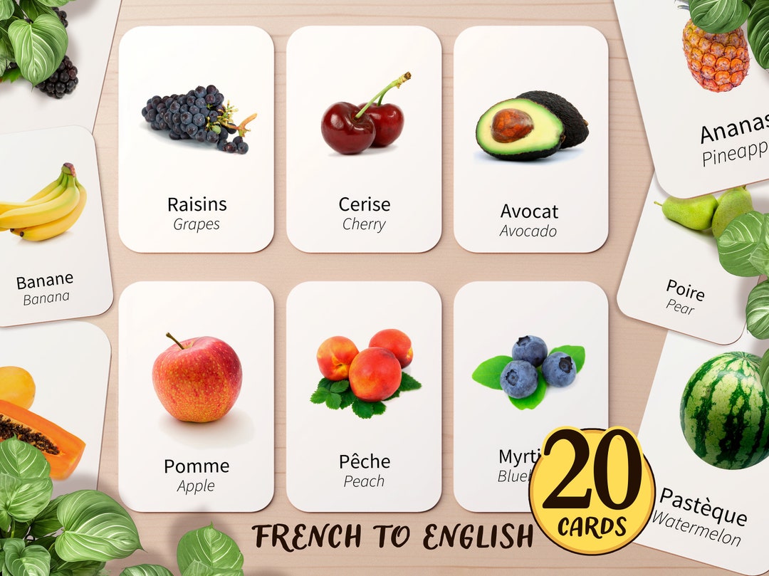 20 French & English Bilingual Fruit Flashcard | Printable French ...