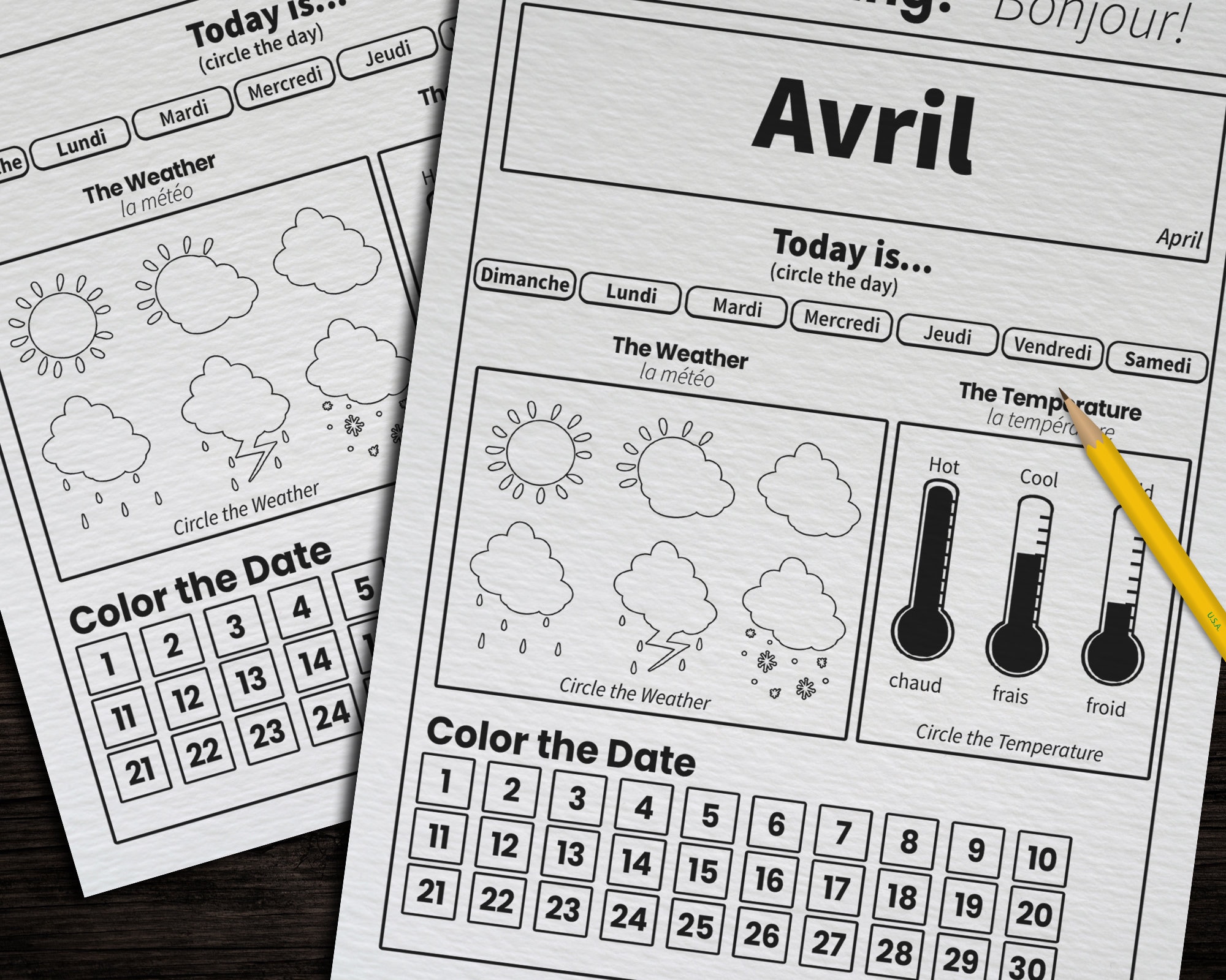 12 French Calendar Worksheets for Kids Printable French - Etsy