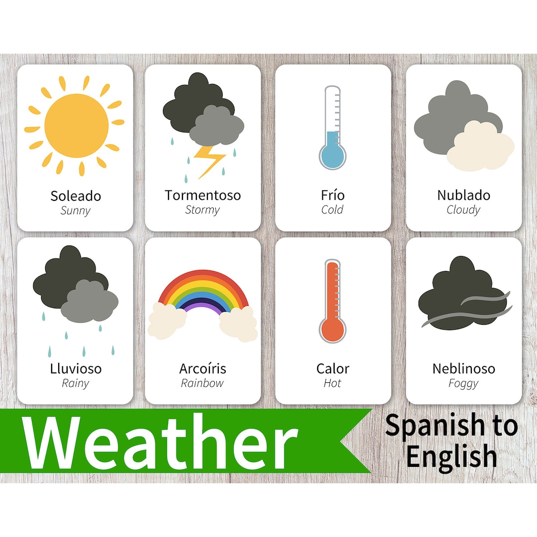 12 Spanish & English Weather Bilingual Flashcard Printable - Etsy