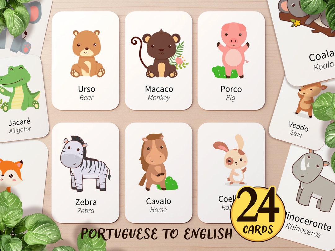 24 Portuguese & English Animals Flashcards Printable | Brazil Child ...