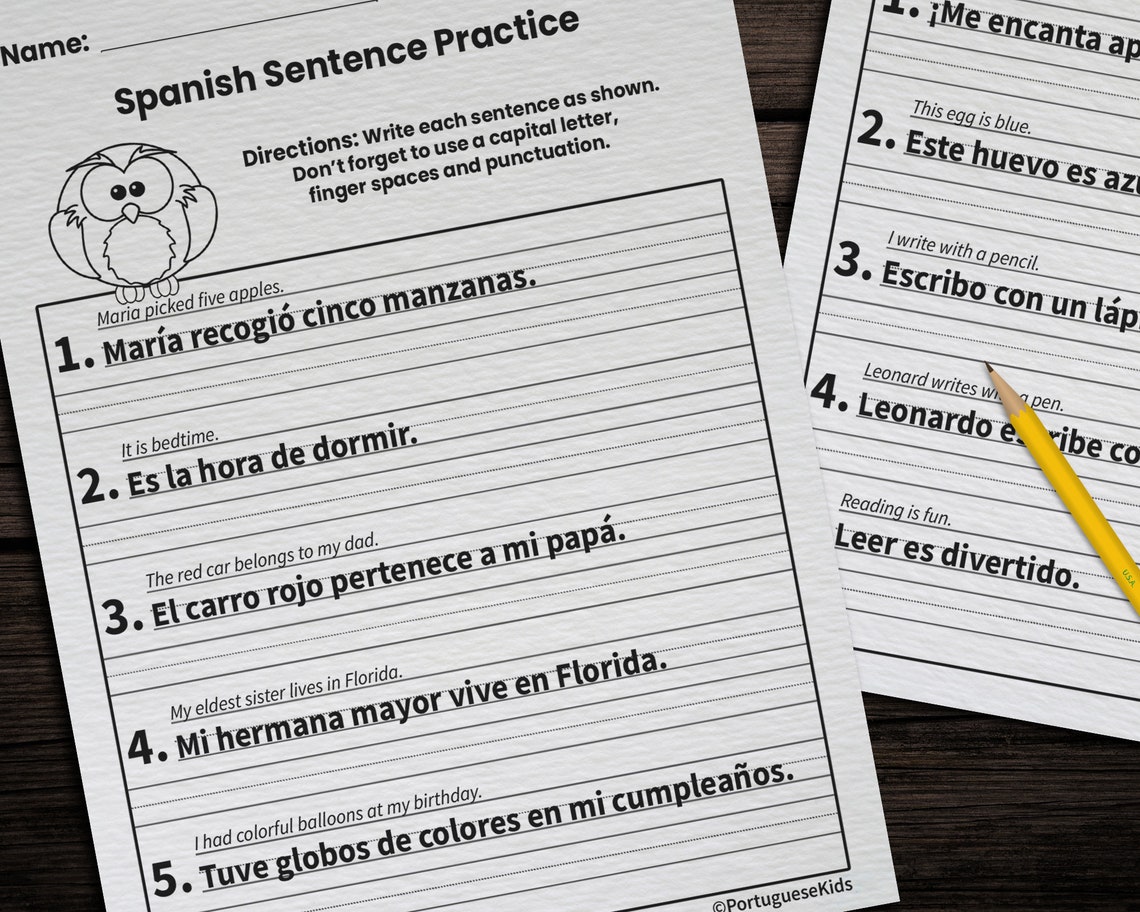 10 Spanish Sentence Practice Worksheets for Kids Printable - Etsy