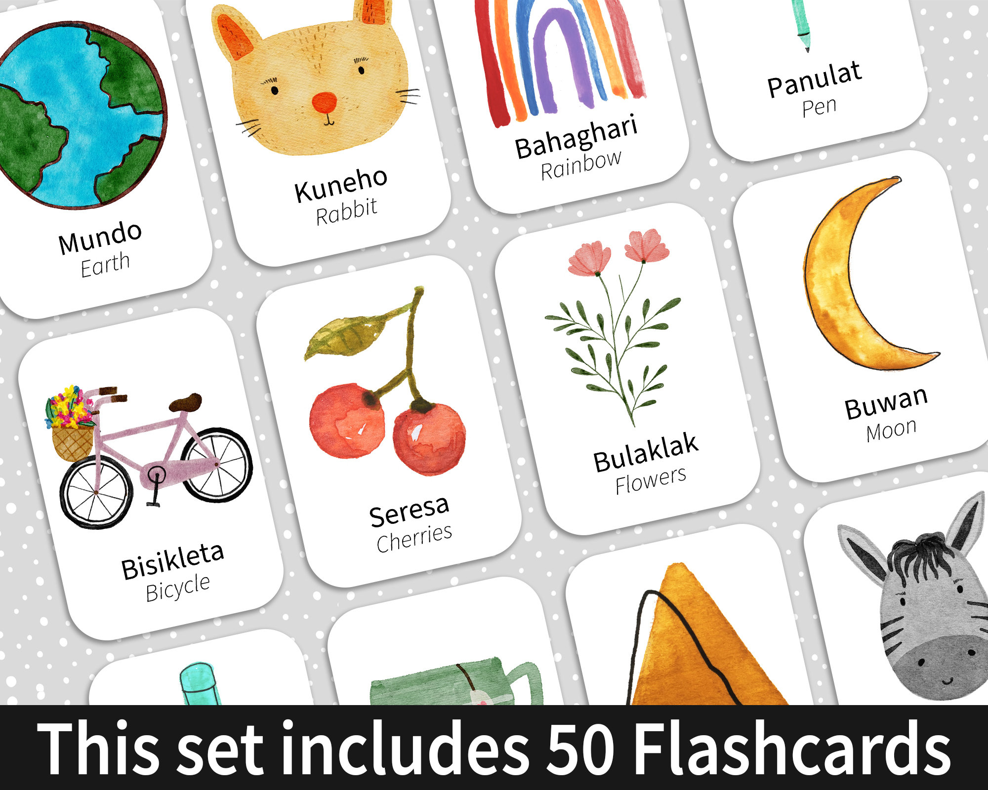 50 First Words Filipino & English: Filipino Bilingual Flashcards for ...