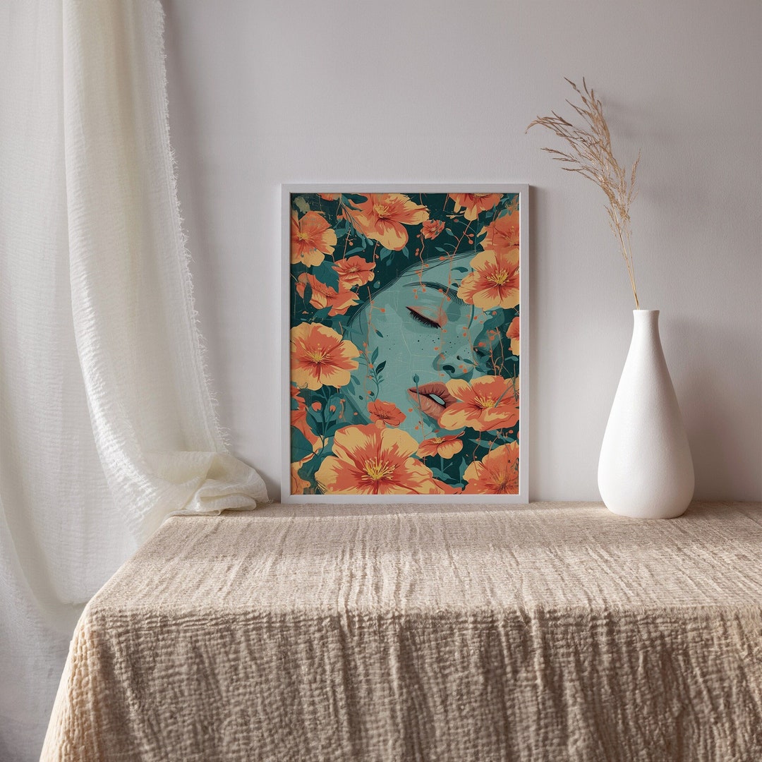 Vintage Poster of a Portrait Overwhelmed by a Swarm of Perennial ...