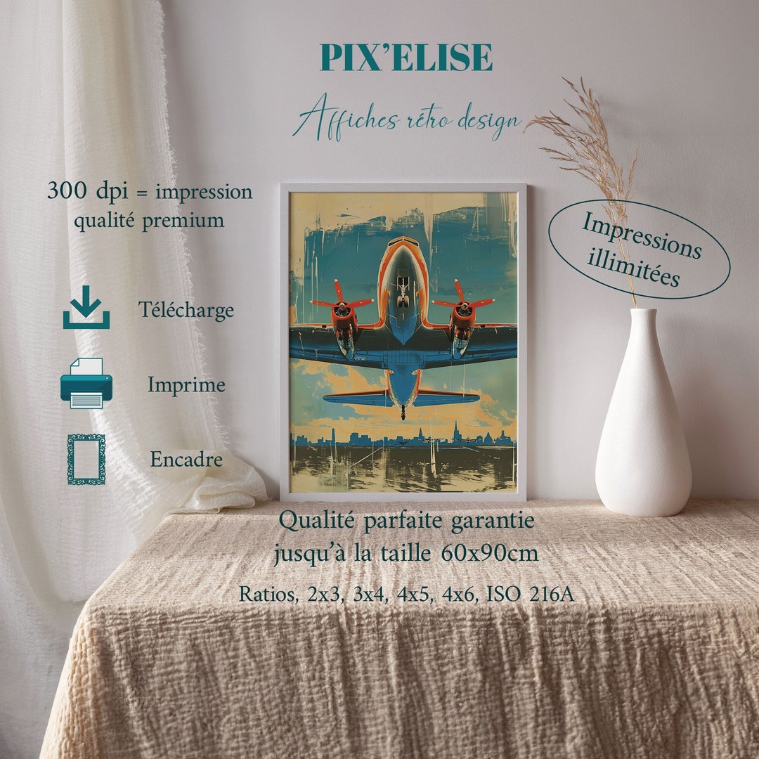 Retro Airplane Poster, Urban Aviation Artistic Poster, Vintage Twin ...