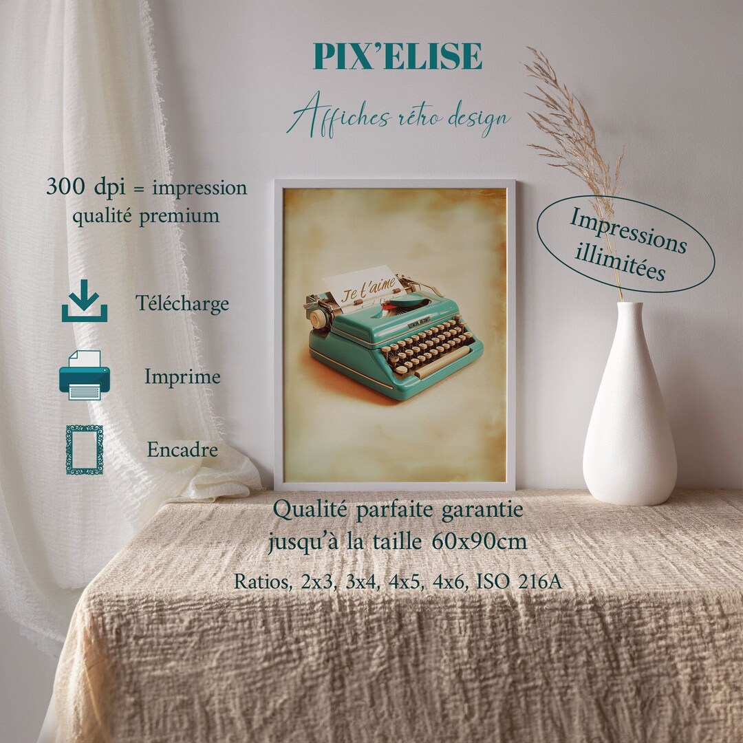 Vintage Typewriter Poster i Love You, Retro Romance and Writing ...