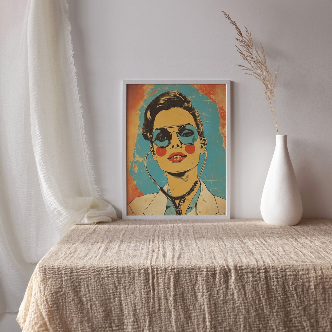 Retro Poster of a Female Doctor From the 70s With Her Hippie Sunglasses ...