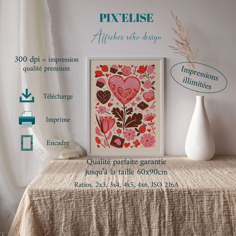 Sweetness of Love Poster, Hearts and Chocolates, Romantic Floral Wall ...