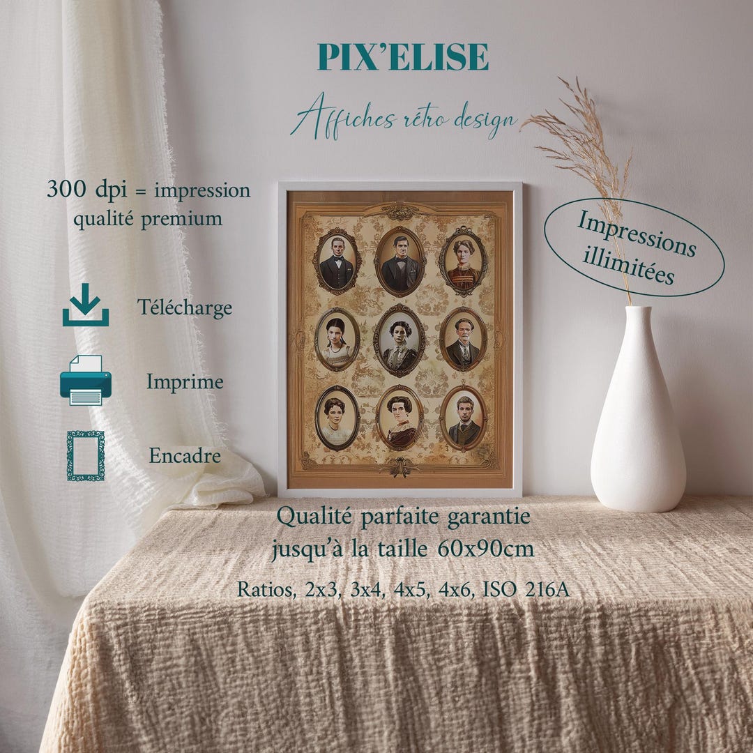 Vintage Family Portraits Poster Download, Elegant Ancestors Gallery in ...