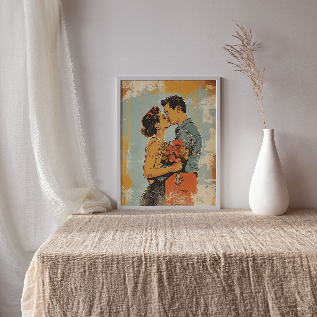 Retro Poster of a Couple Kissing in the 50s and 60s to Print and Give ...
