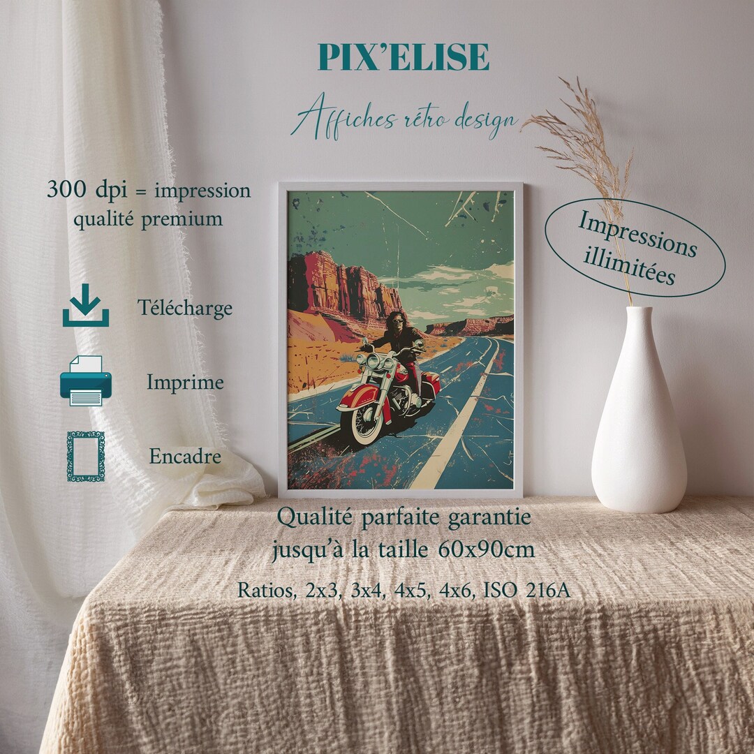 Motorcycle Adventure Poster, Road Epic in the Red Cliffs, Daring Biker ...