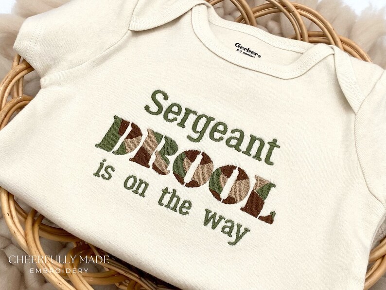 Embroidered Sergeant Drool is on the Way Bodysuit, Baby Reporting for ...