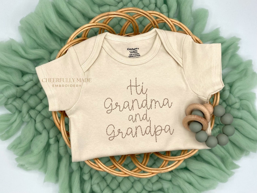 Hand Stitched Hi Grandma and Grandpa Bodysuit, I Can’t Wait to Meet You ...