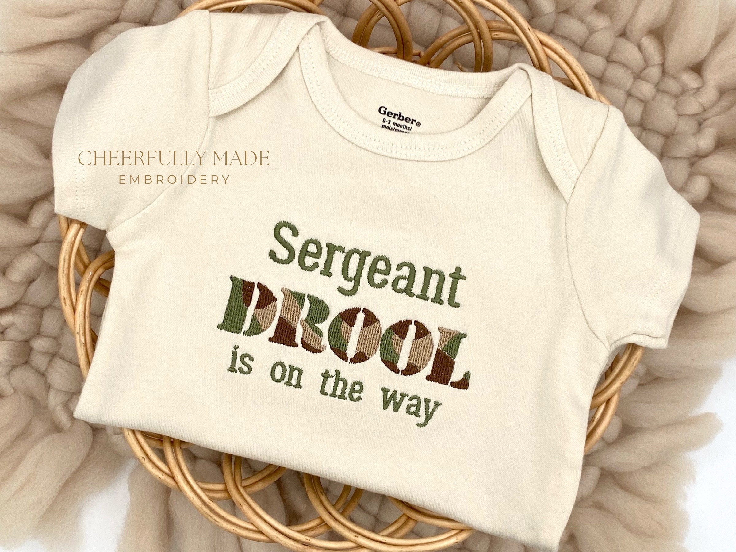 Embroidered Sergeant Drool is on the Way Bodysuit, Baby Reporting for ...