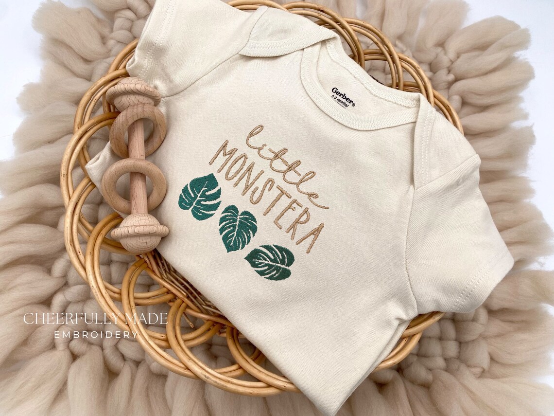 Embroidered Little Monstera Plant Bodysuit, Cute Plant Lover Baby ...
