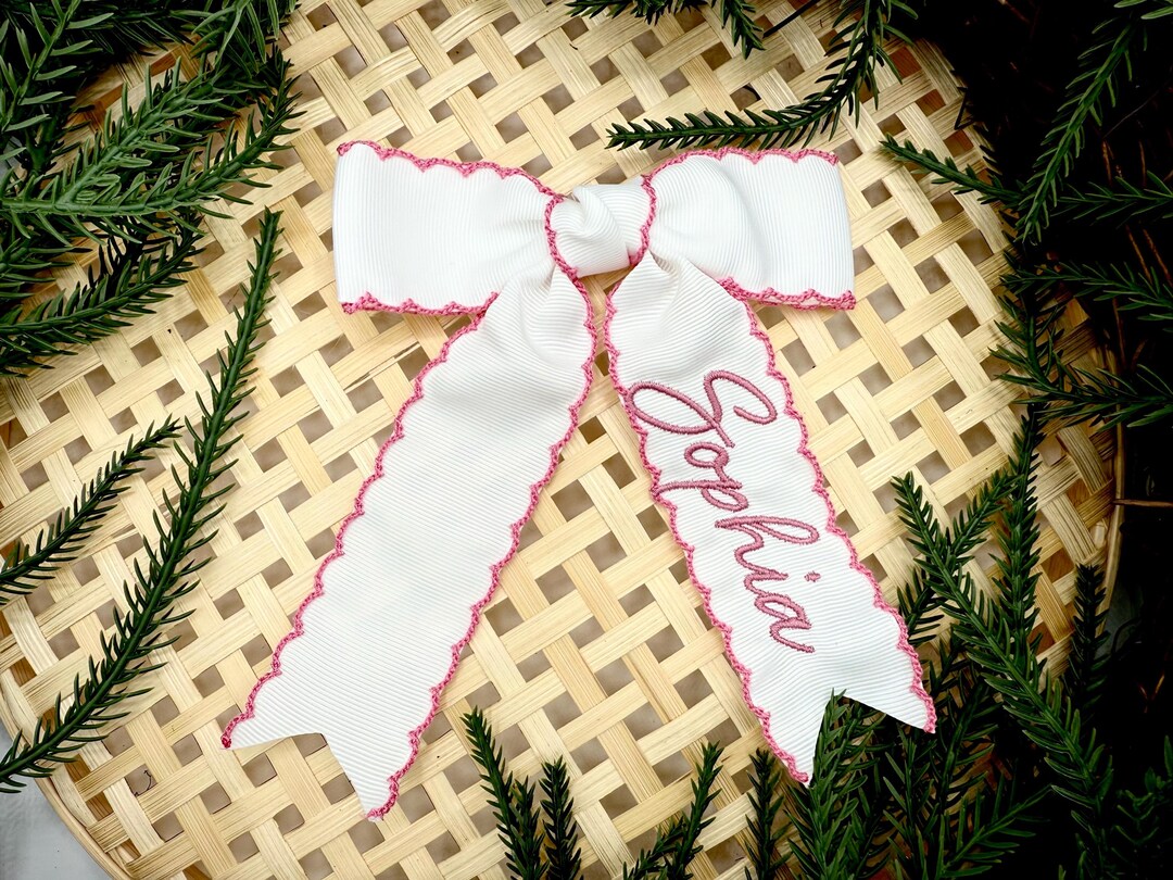 Picot Trim Bows With Personalized Name Embroidered, Girly Girl Bows ...