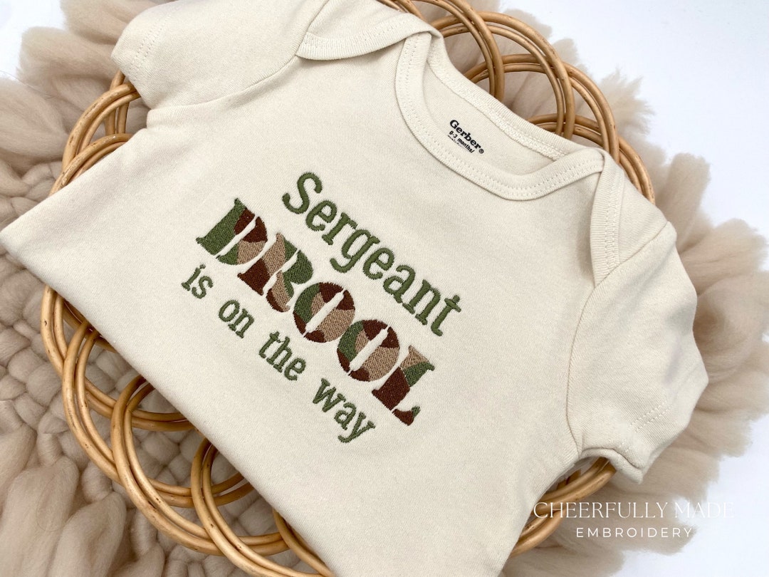 Embroidered Sergeant Drool is on the Way Bodysuit, Baby Reporting for ...