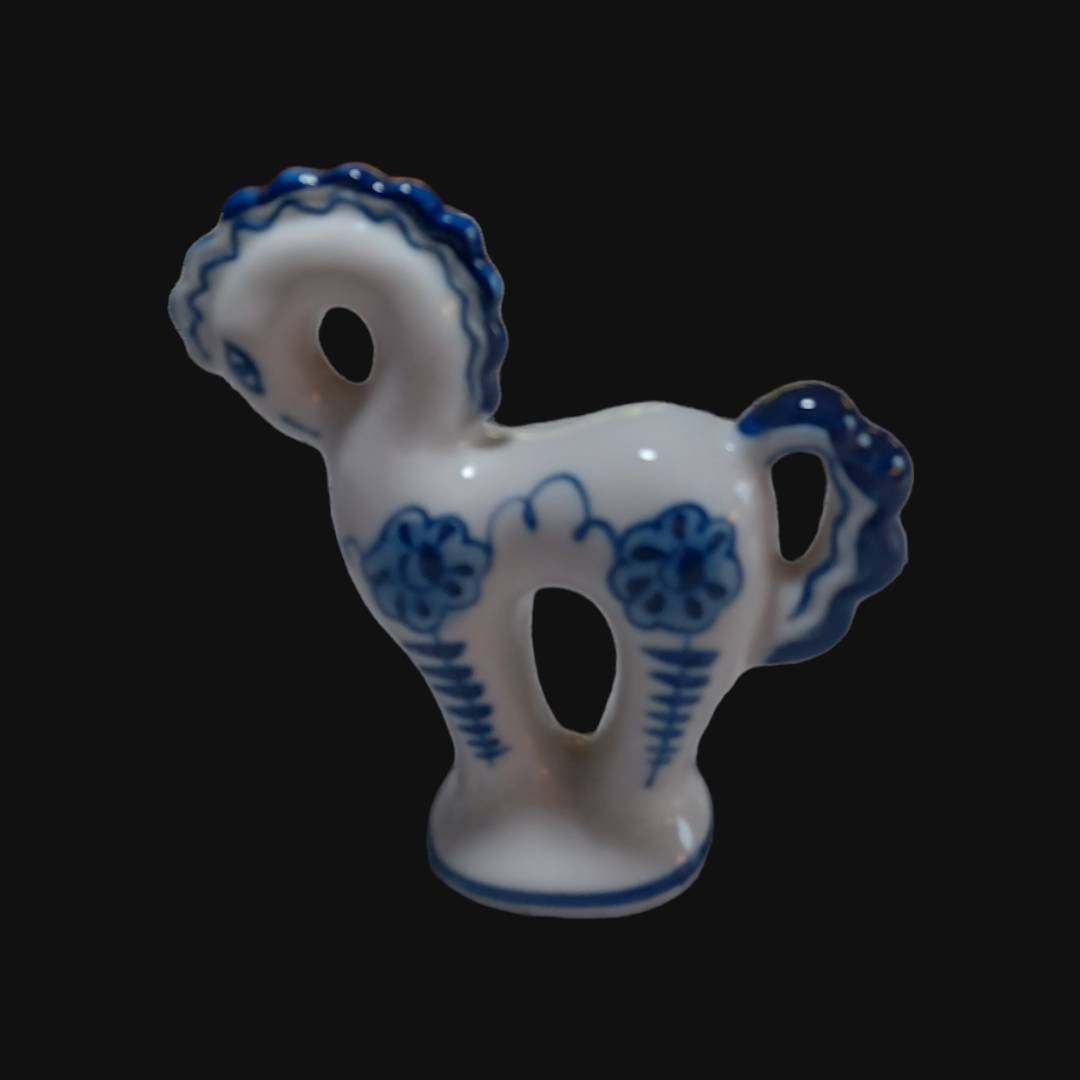 Gzhel Trojan Horse Porcelain Blue and White Figurine Made in - Etsy