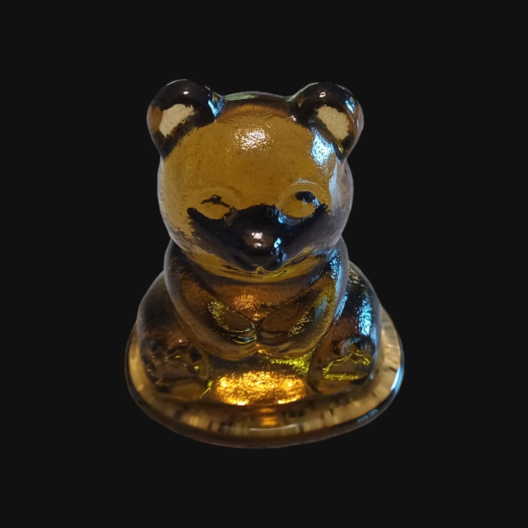 Viking Glass Teddy Bear Paperweight Figurine Amber Honey Mid-century ...