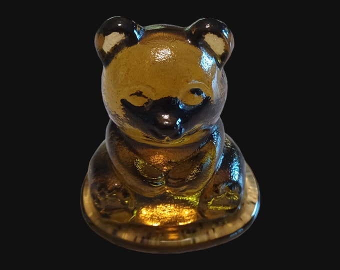 Viking Glass Teddy Bear Paperweight Figurine Amber Honey Mid-century ...