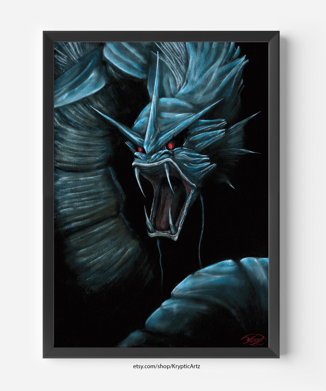 Gyarados Fantasy Art Print, Sea Dragon Pokemon Poster, Legendary Beast ...