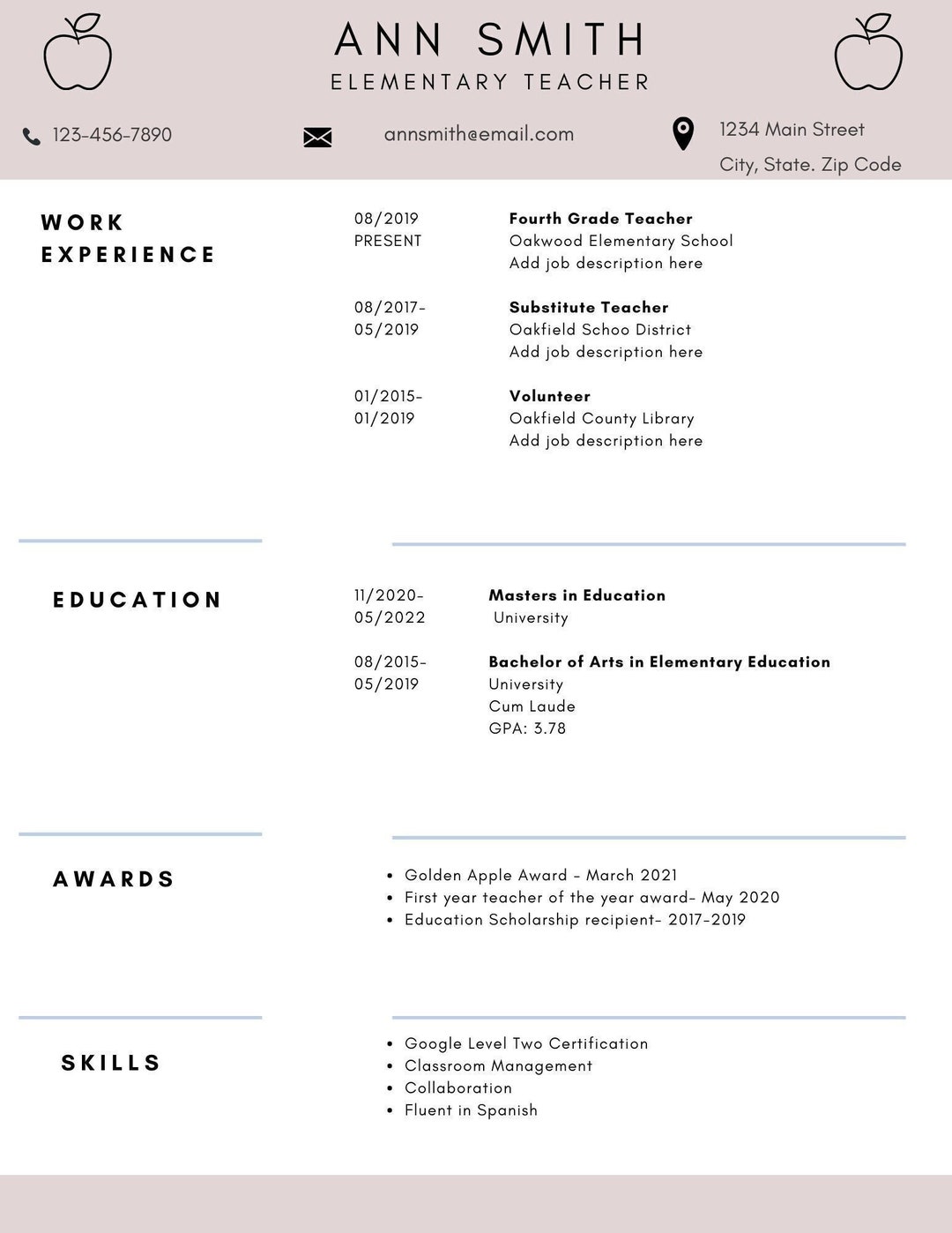 Editable Teacher Resume - Etsy