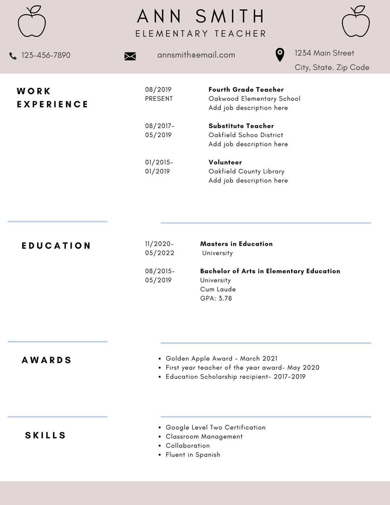 Editable Teacher Resume - Etsy