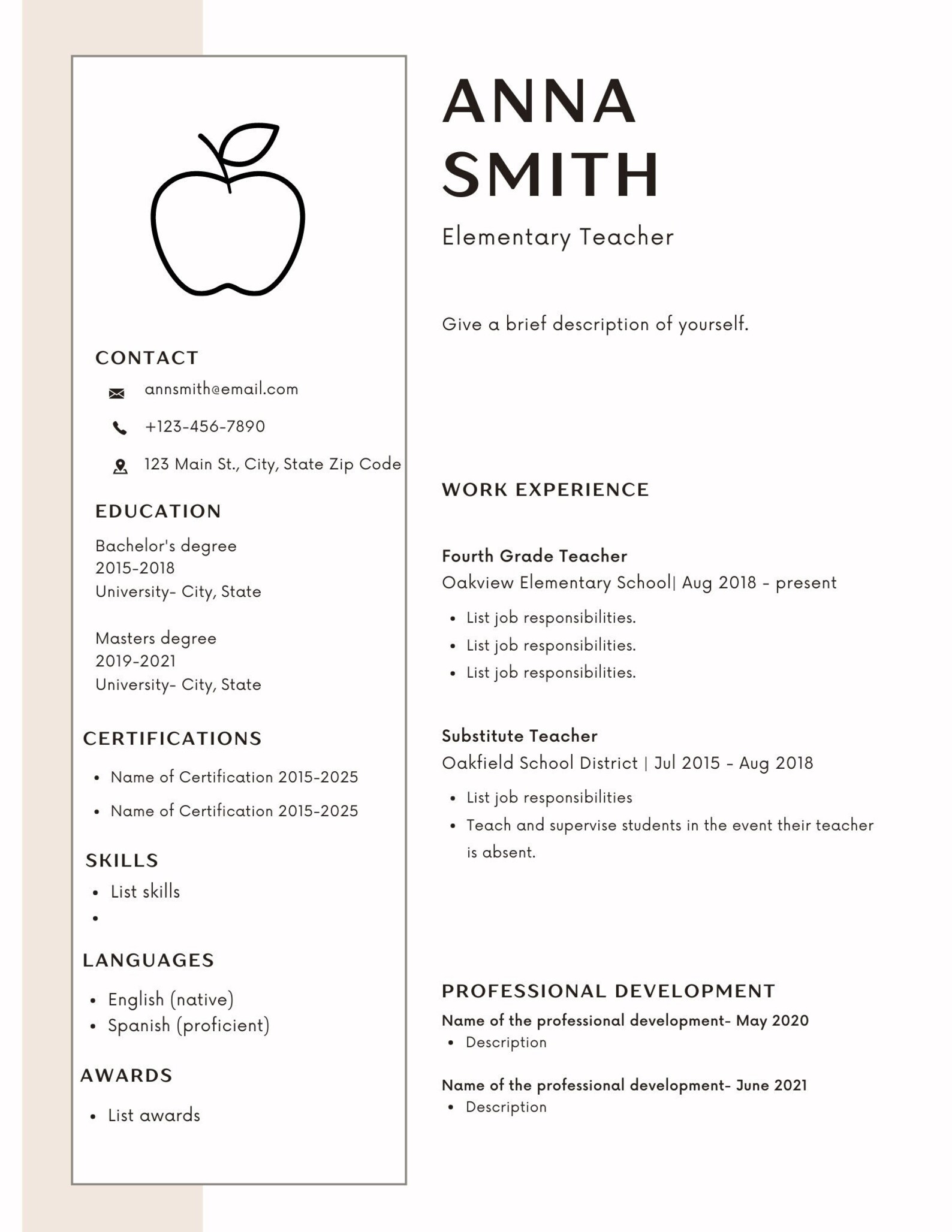 Teacher Resume Editable File in Canva Template - Etsy
