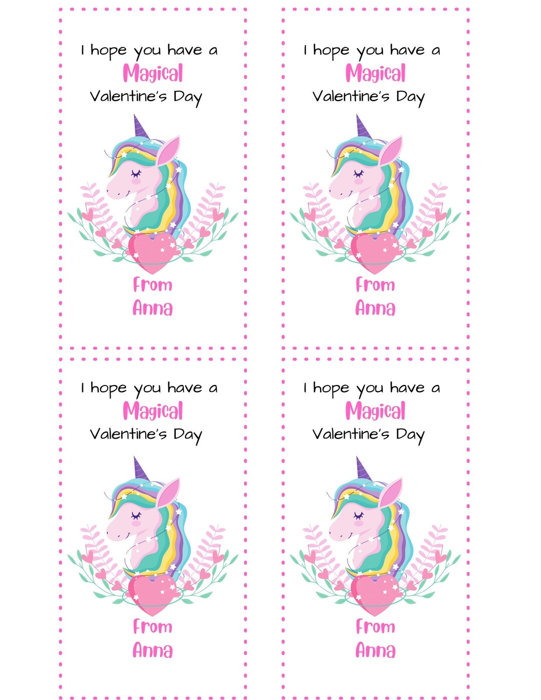 Unicorn Valentine's Day Cards Editable in Canva Digital File - Etsy