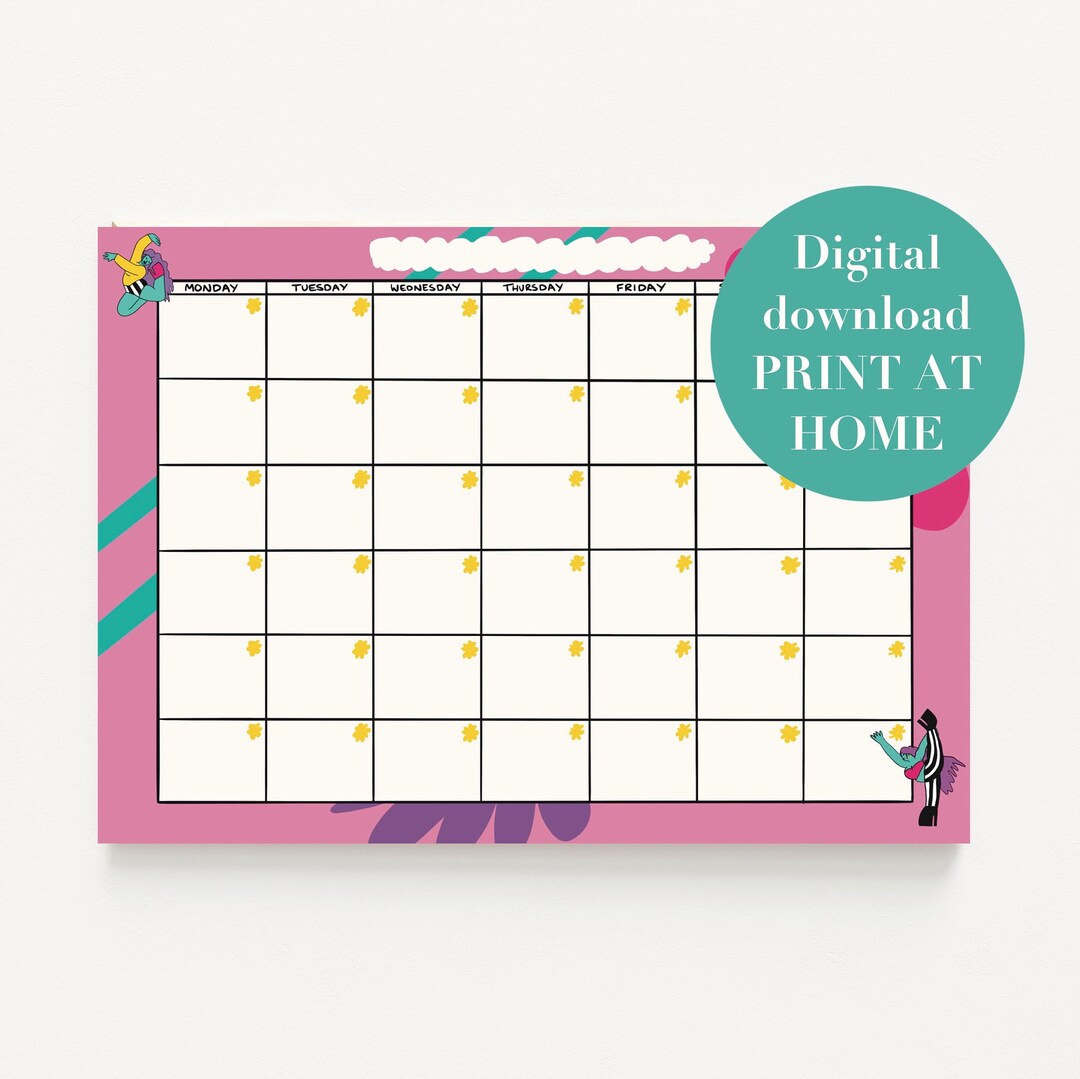 MONTHLY PLANNER Printable A4 Size | Fun, Colourful + Quirky Art Digital ...