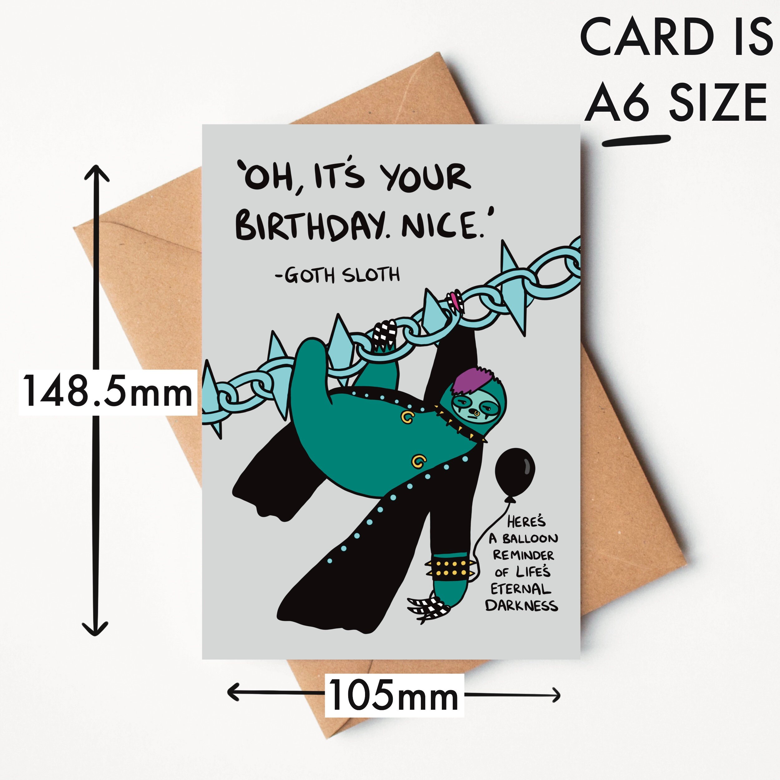 GOTH SLOTH Birthday Card Goth Sloth Card Sloth Sloths - Etsy