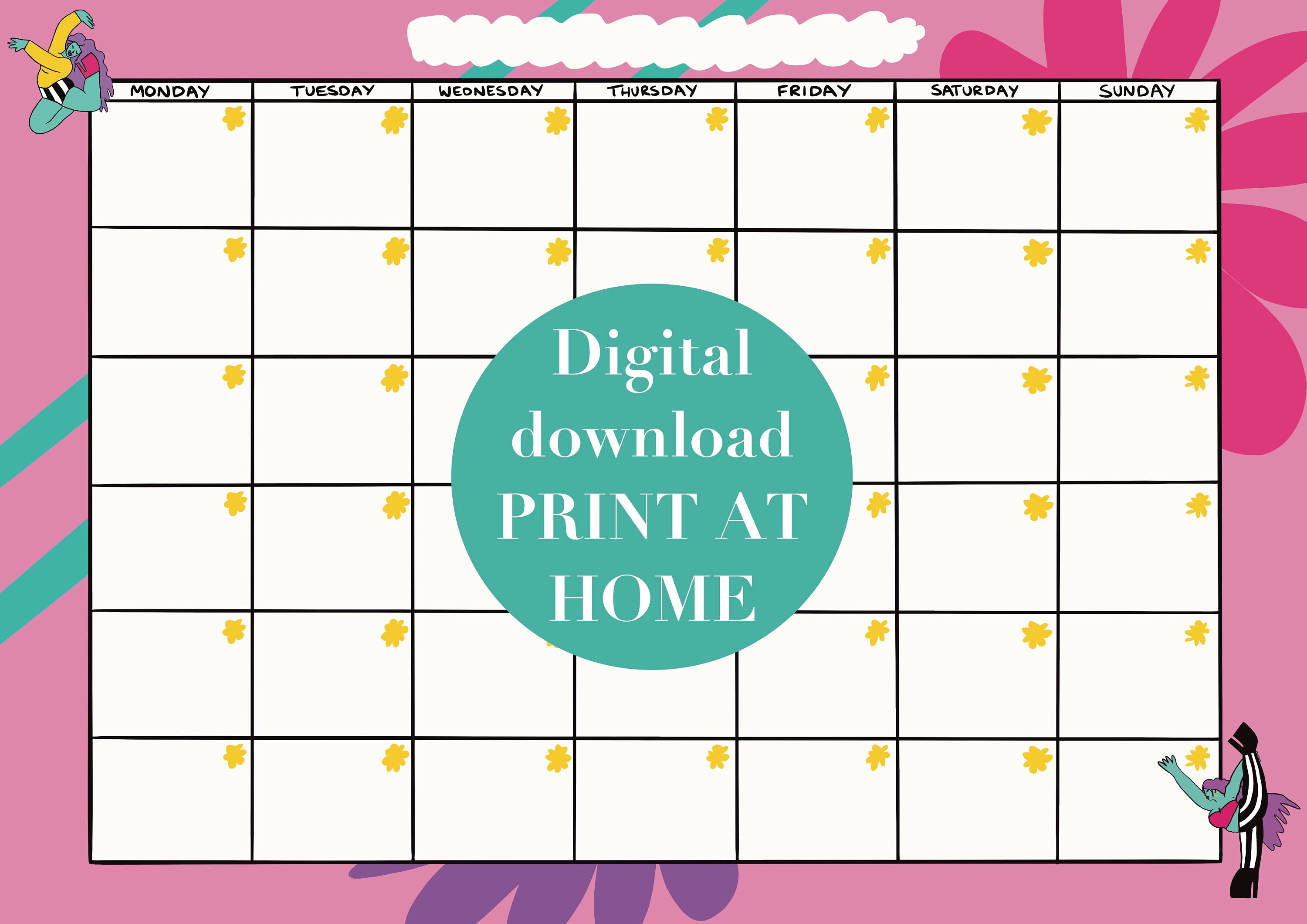 MONTHLY PLANNER Printable A4 Size Fun, Colourful Quirky Art Digital ...