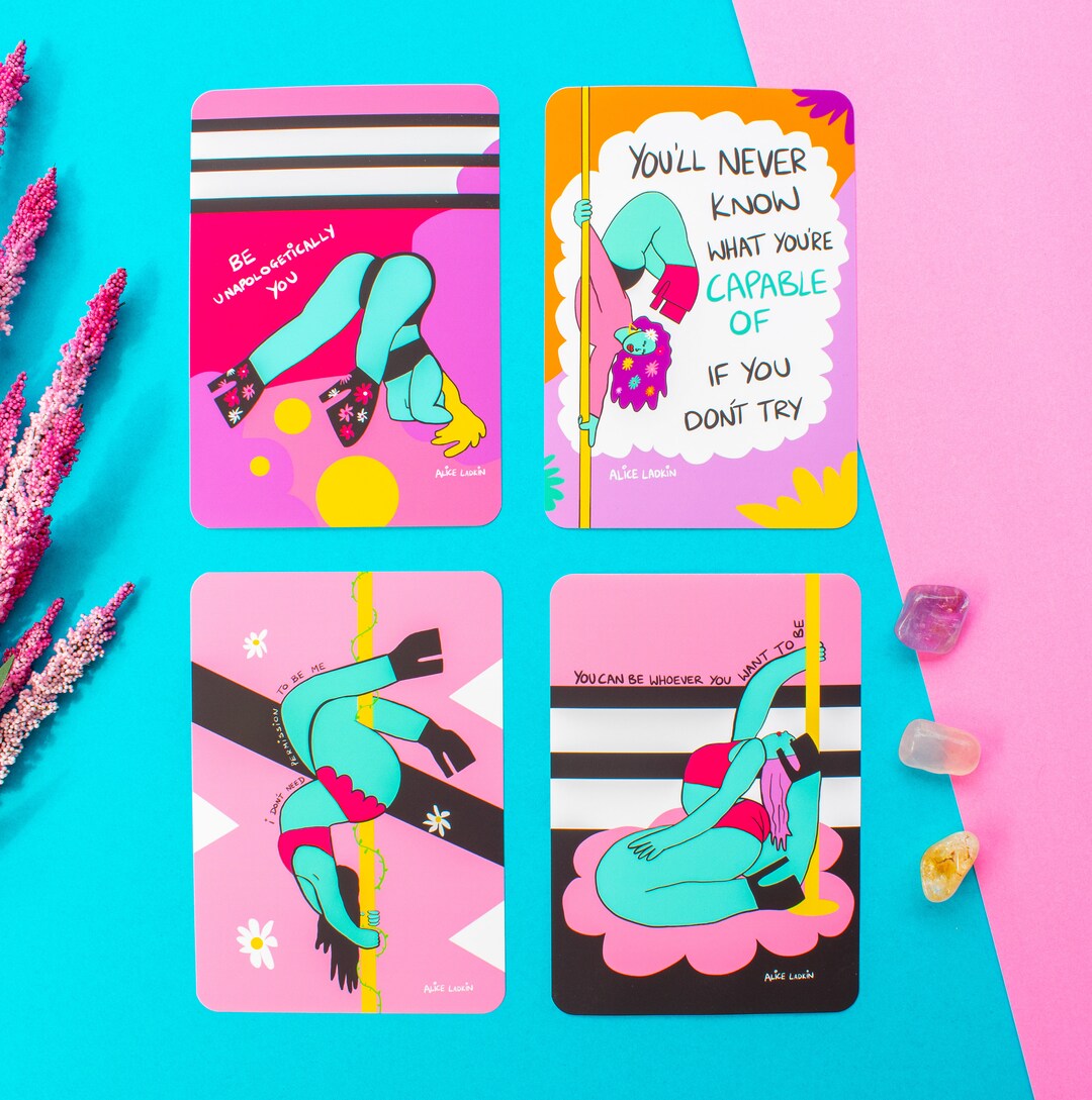 Set of 4 A6 POLE DANCING Art Prints Feminine Power Wall Art, Empowering ...