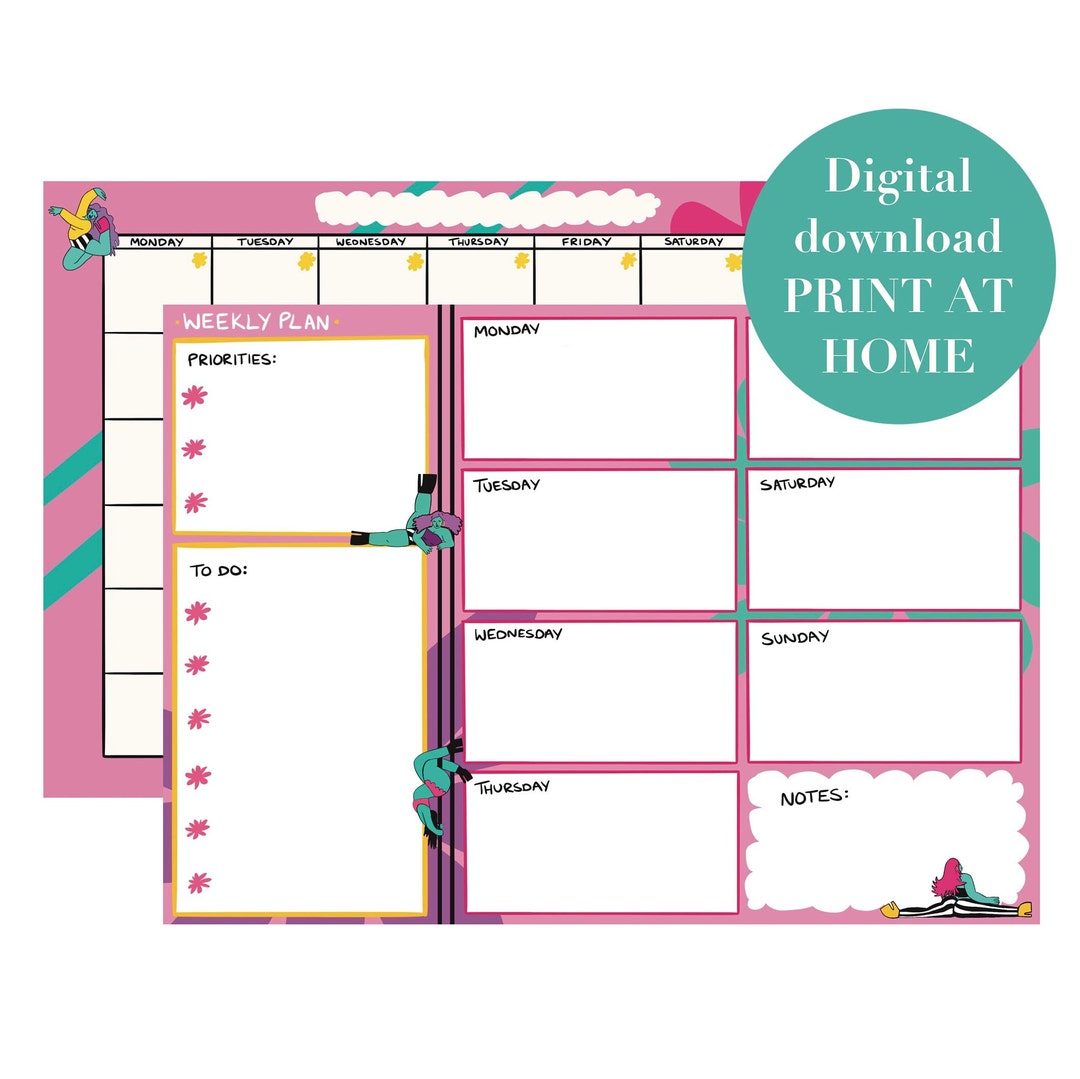 BUNDLE Monthly + Weekly Planners Printable A4 Size | Fun, Colourful ...