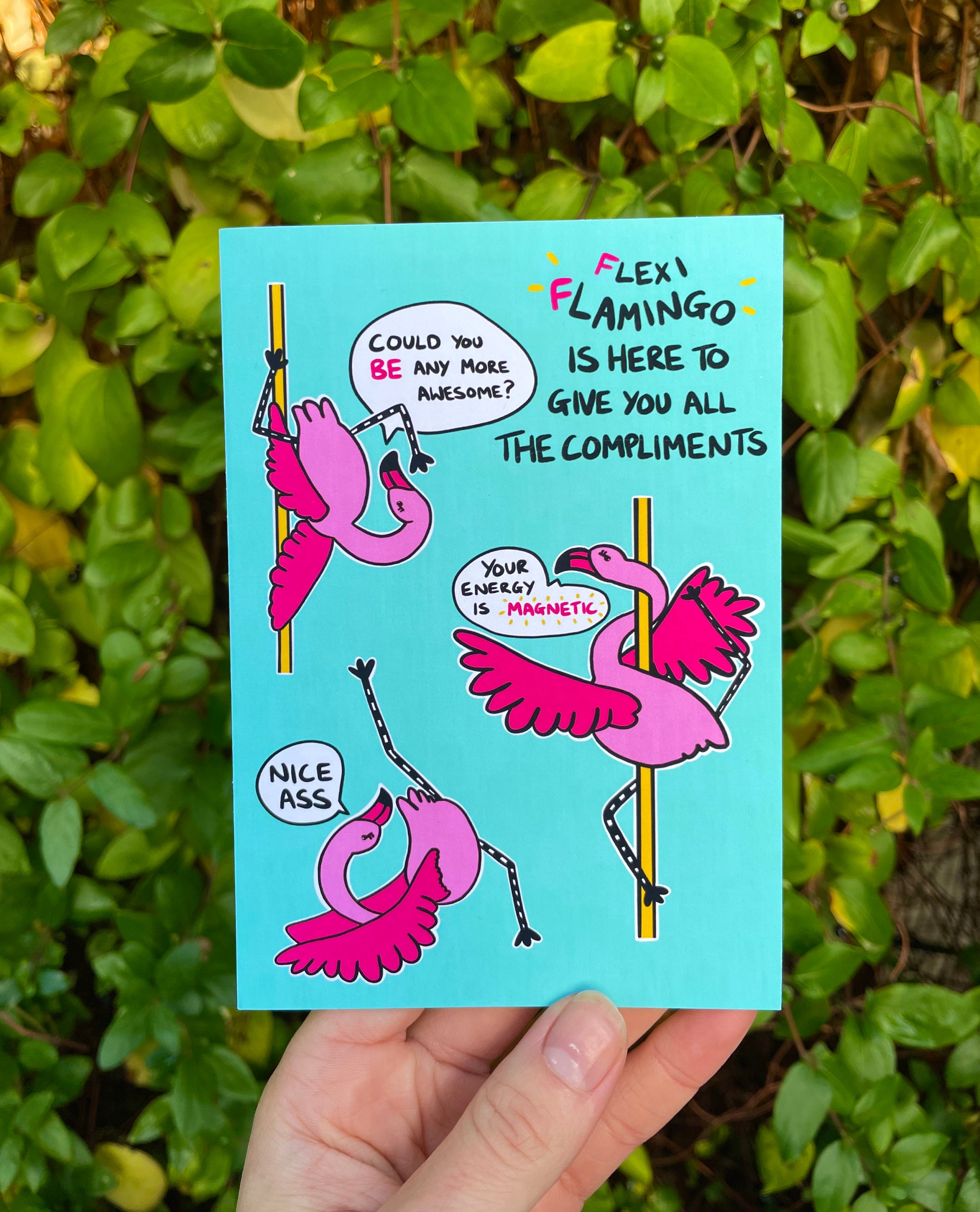 FLEXI FLAMINGO Pole Dancing Card Flamingo Card, Friendship Card, Quirky ...