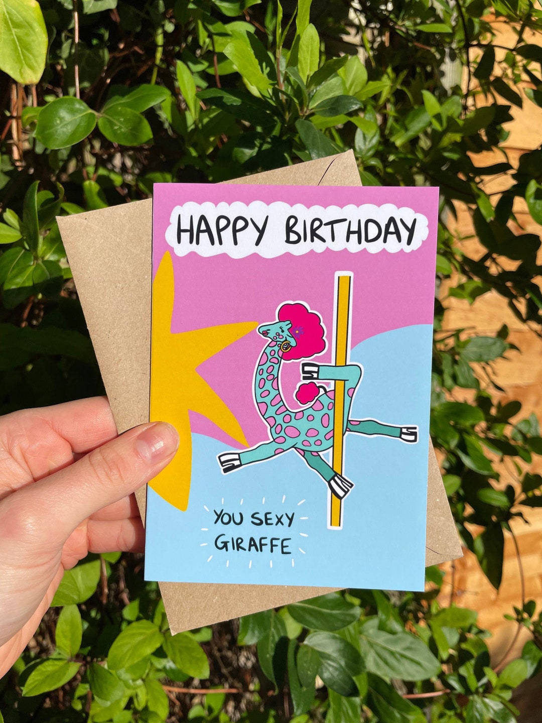POLE DANCE GIRAFFE Birthday Card Cheeky Giraffe Card Silly Card Quirky ...