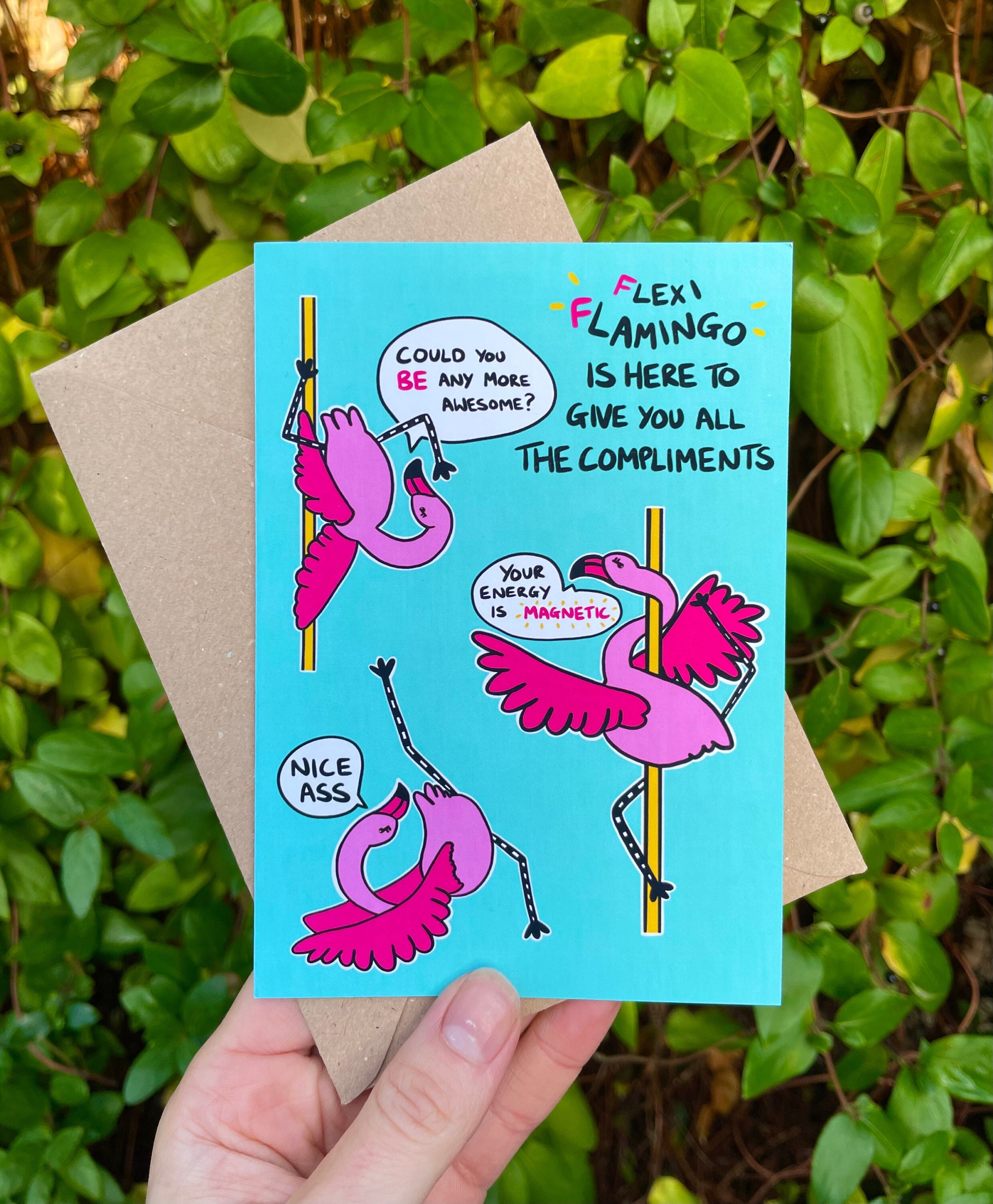 FLEXI FLAMINGO Pole Dancing Card Flamingo Card, Friendship Card, Quirky ...