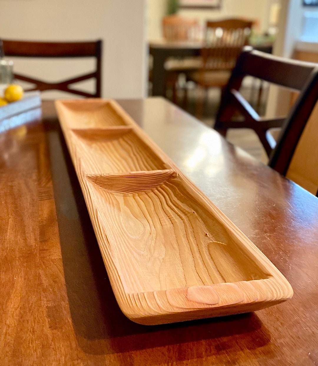 Sectioned Redwood Dough Bowl Three Bowls in One Wooden Serving Dish ...
