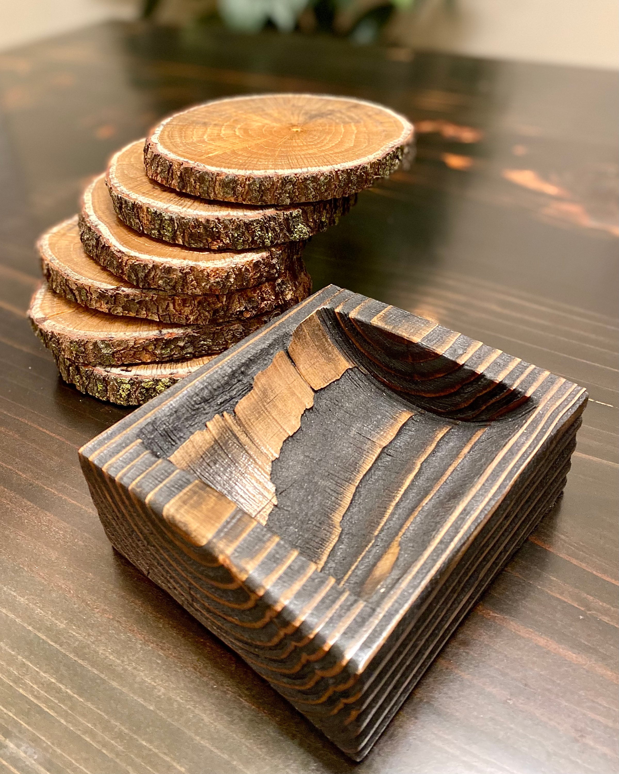 Wood Coasters Live Edge Set of Six With Holder Limited - Etsy