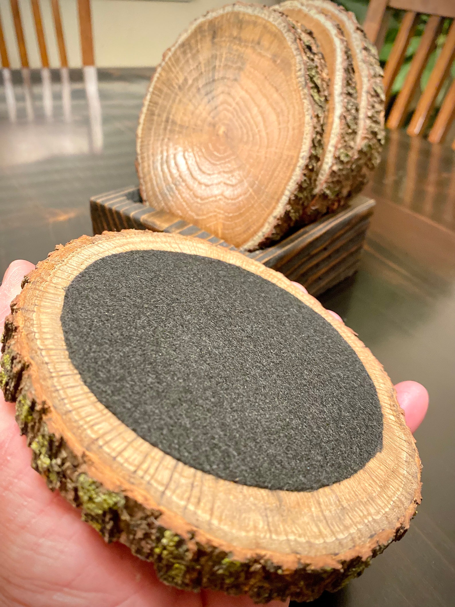 Wood Coasters Live Edge Set of Six With Holder Limited - Etsy