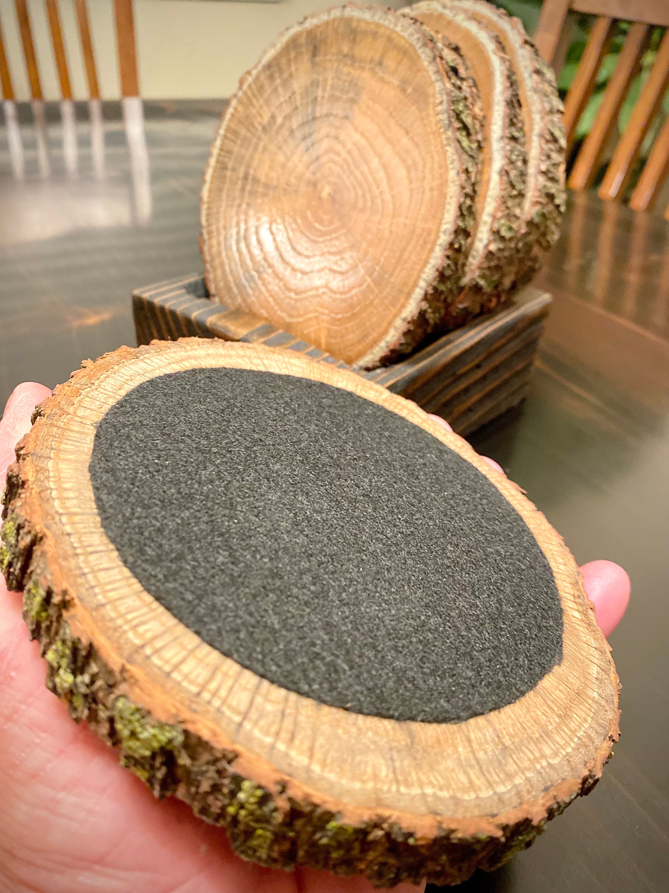 Wood Coasters Live Edge Set of Six With Holder Limited - Etsy