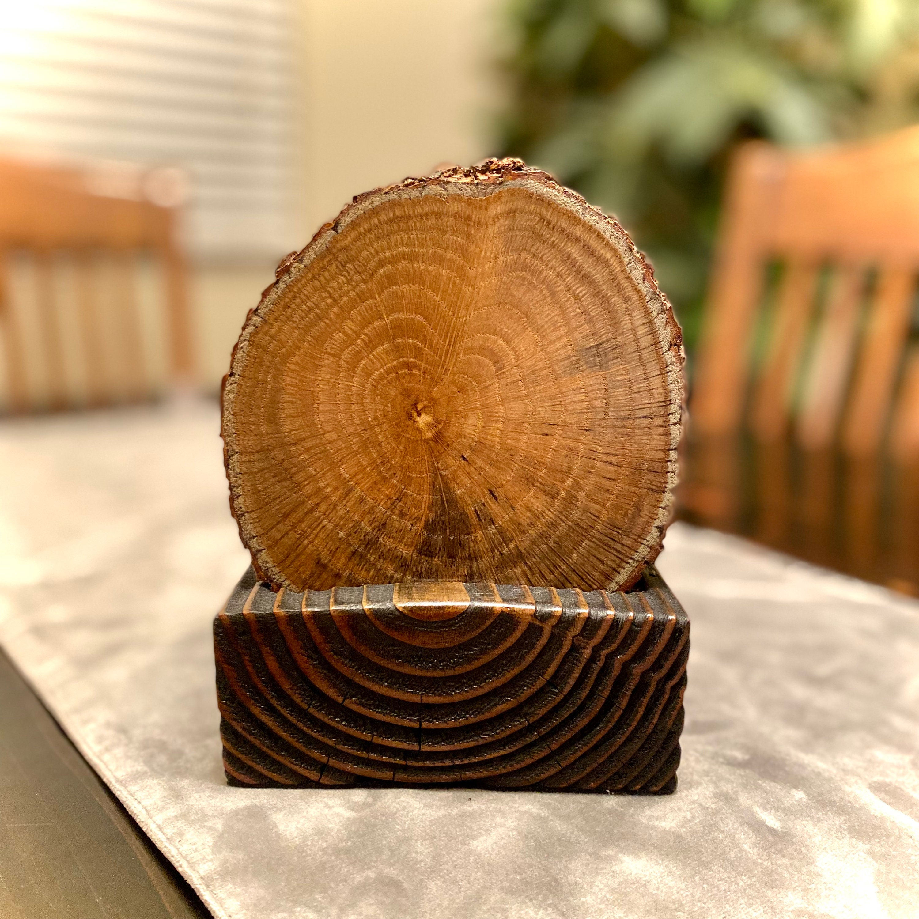 Wood Coasters Live Edge Set of Six With Holder Limited - Etsy