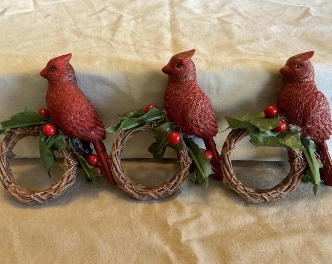 SET OF 6 RED Cardinal Bird Napkin Rings Bird Napkin Holders Napkin Ring ...