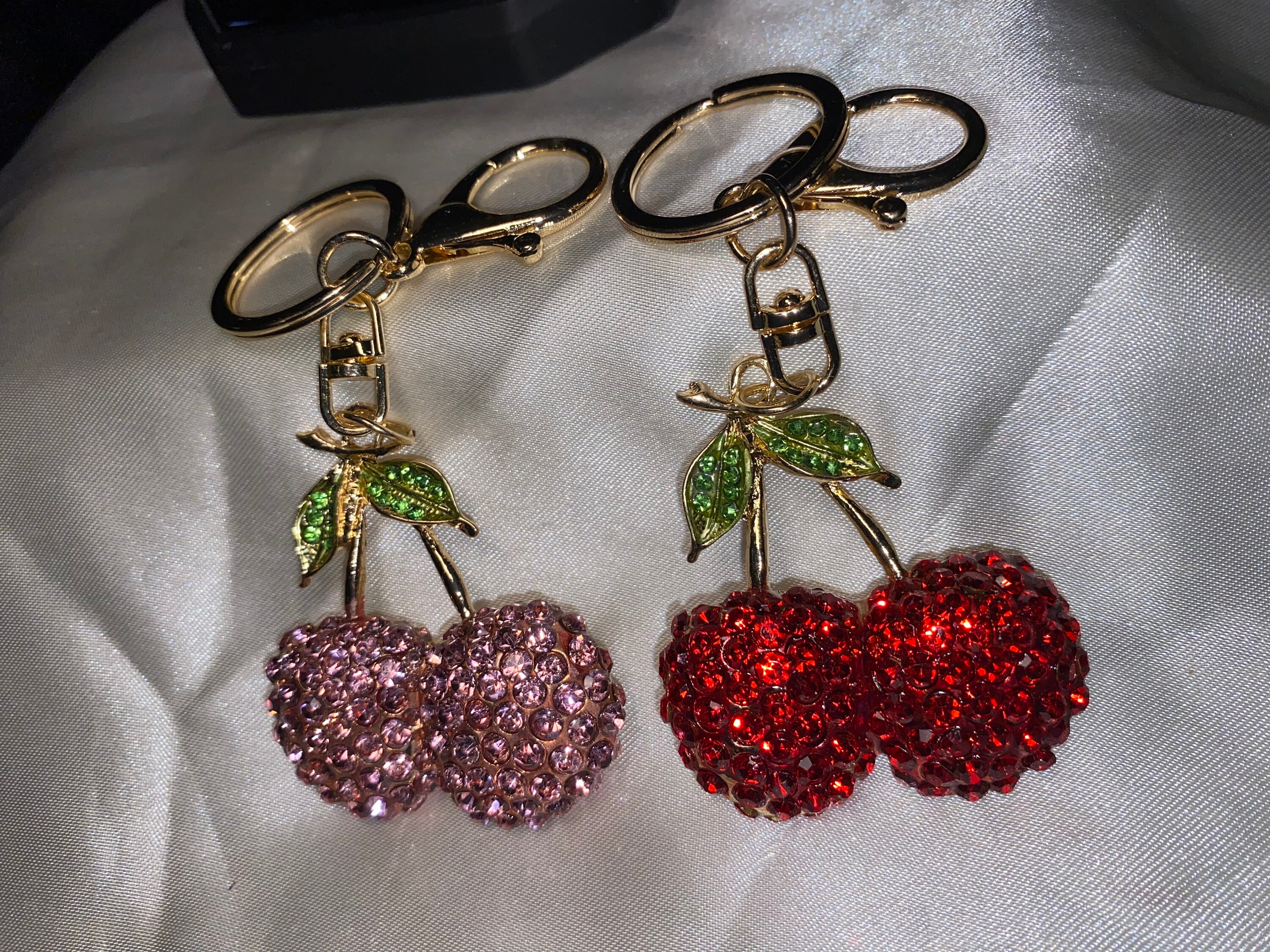 RHINESTONE RED CHERRYS Keychain Pink Cherry's Keychain Keyring - Etsy