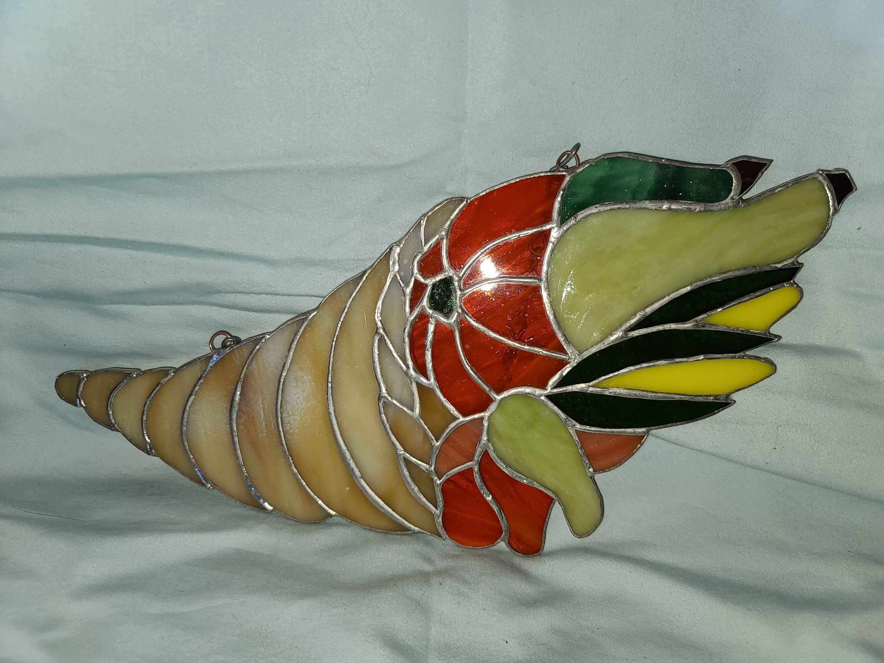 STAINED GLASS CORNUCOPIA Hanging Stained Glass Cornucopia Vintage ...