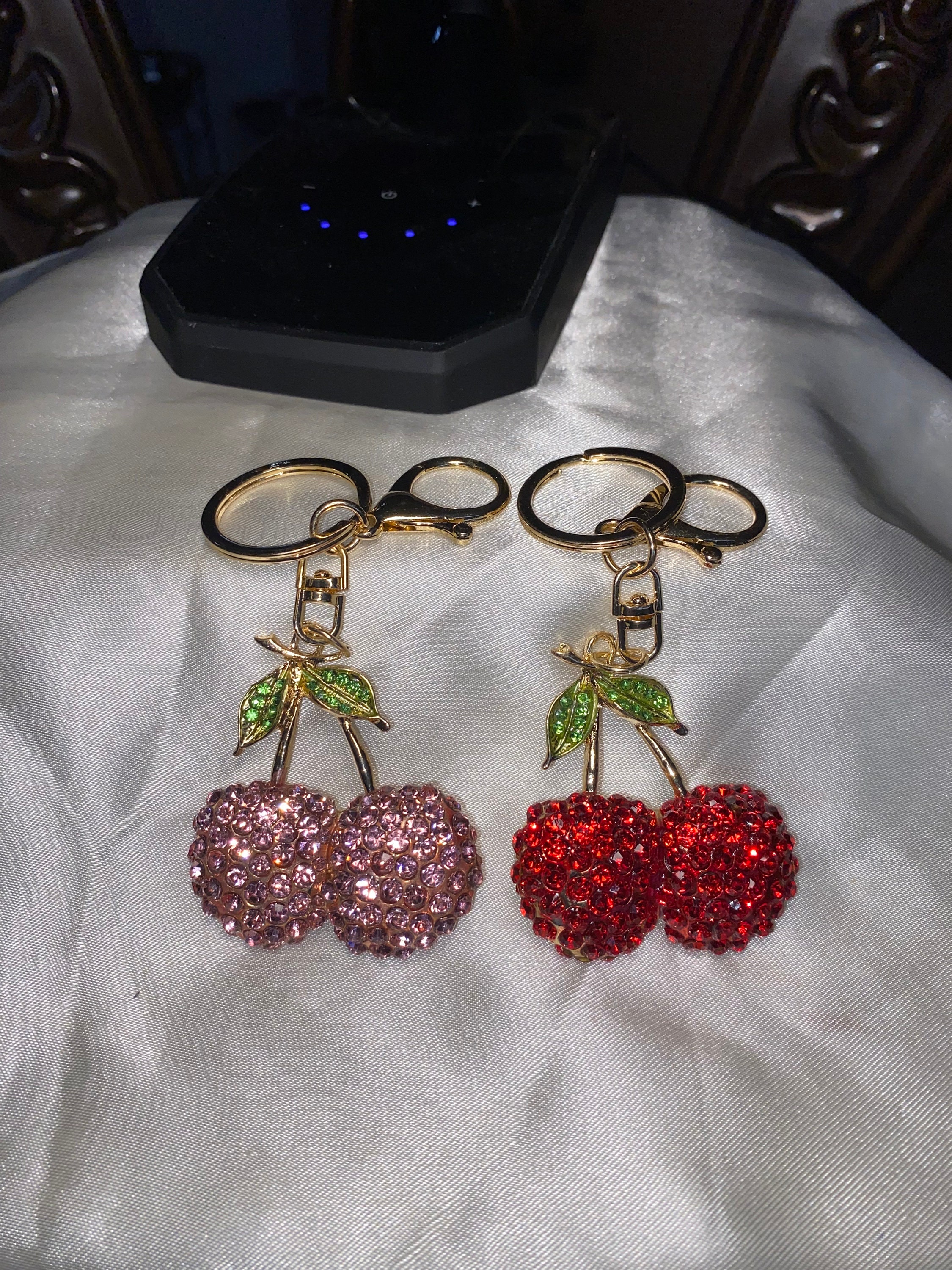 RHINESTONE RED CHERRYS Keychain Pink Cherry's Keychain Keyring - Etsy