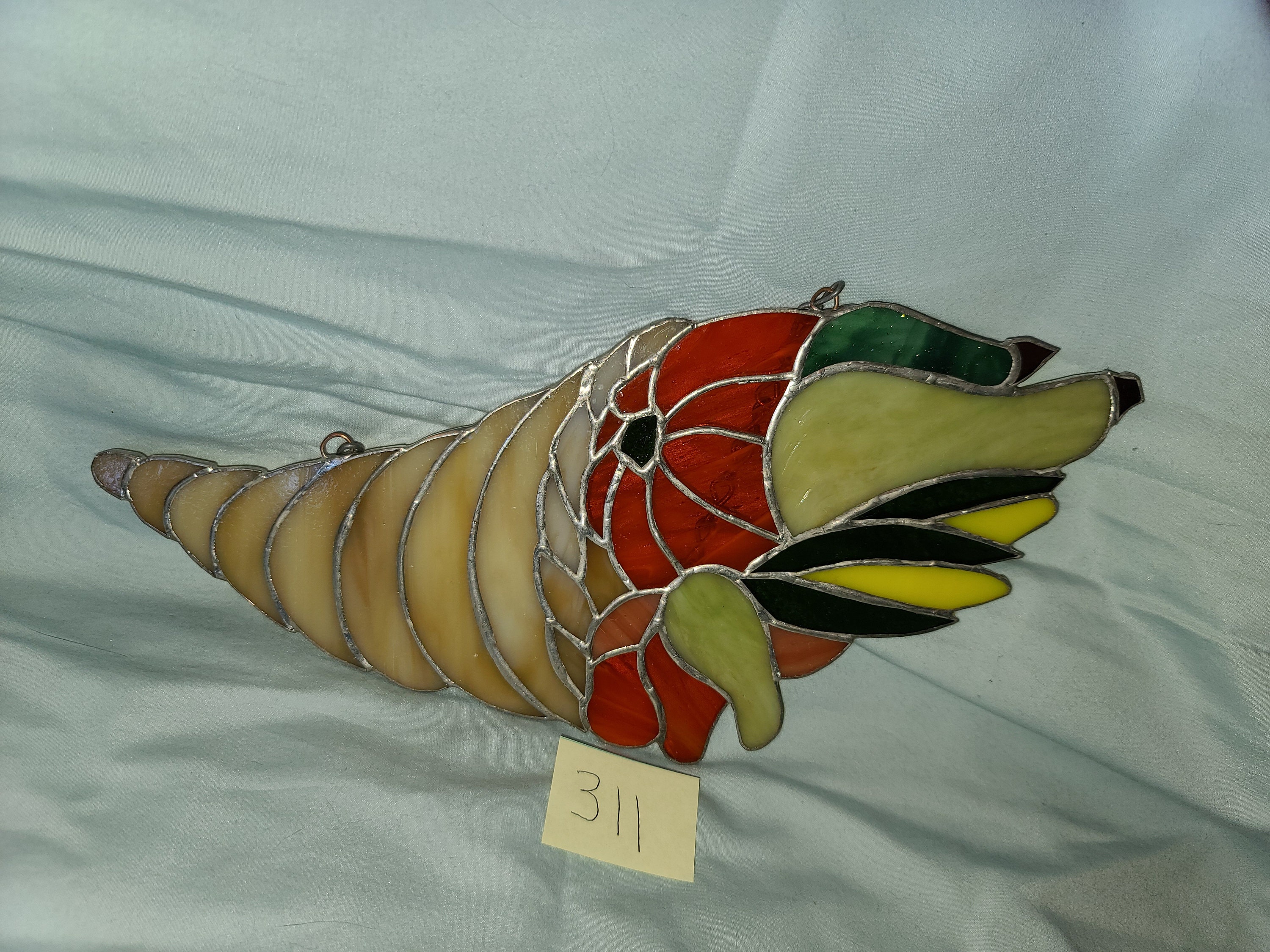 STAINED GLASS CORNUCOPIA Hanging Stained Glass Cornucopia Vintage ...