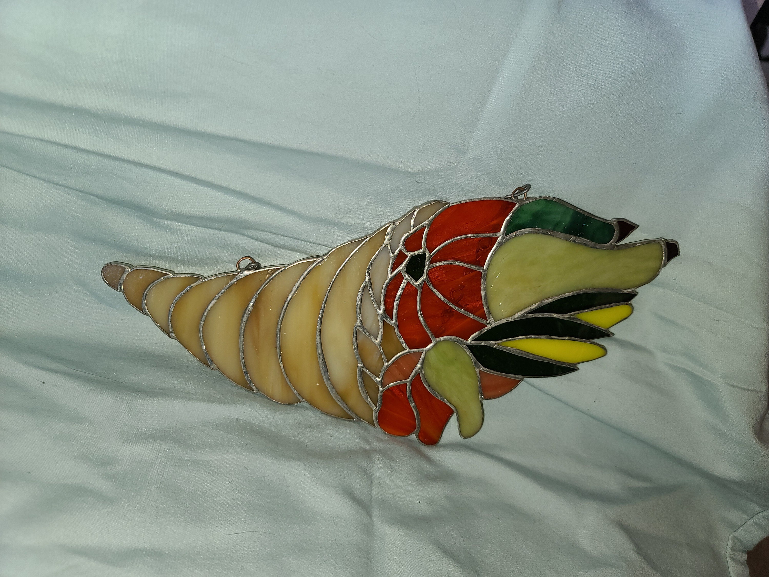 STAINED GLASS CORNUCOPIA Hanging Stained Glass Cornucopia Vintage ...