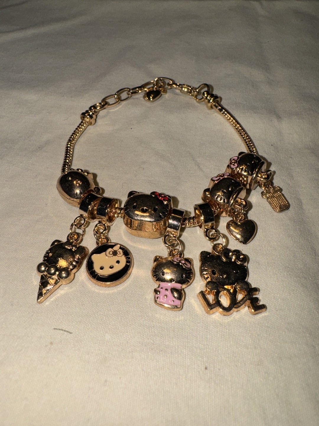 GOLD HELLO KITTY Bracelet Hello Kitty Charm Bracelet Collectable Hello ...